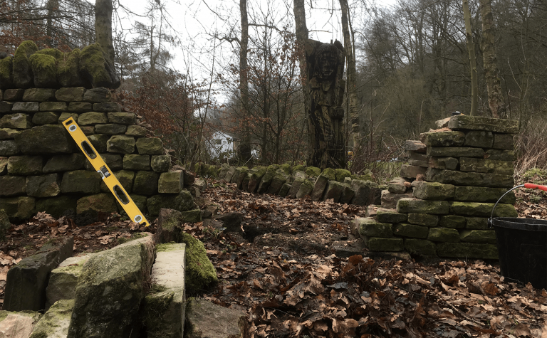 Chevin Forest Park | Dry stone walling ckeek end practice | Roots Crafts