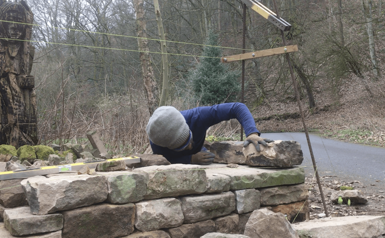 Chevin Forest Park | Dry stone walling ckeek end practice | Roots Crafts
