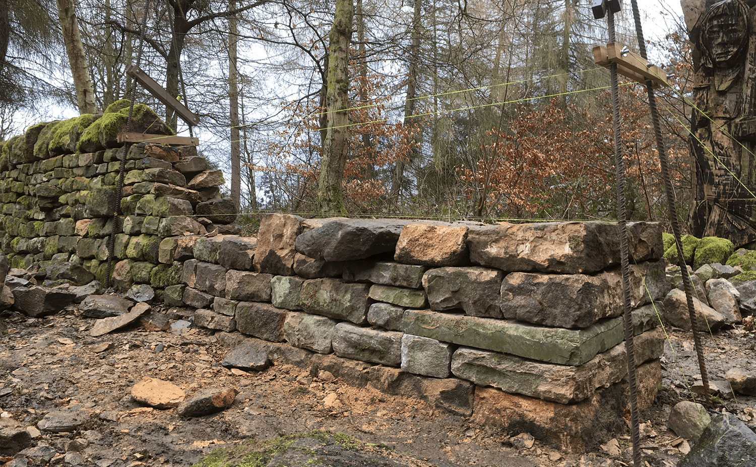 Chevin Forest Park | Dry stone walling ckeek end practice | Roots Crafts