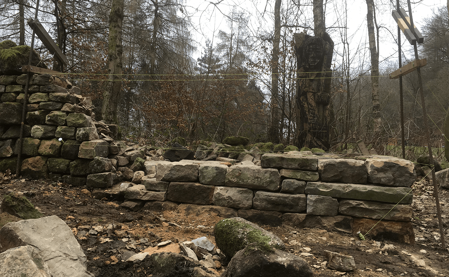 Chevin Forest Park | Dry stone walling ckeek end practice | Roots Crafts