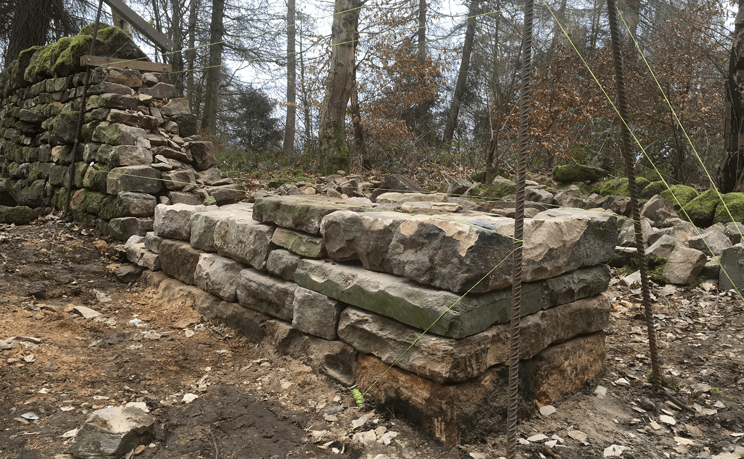 Chevin Forest Park | Dry stone walling ckeek end practice | Roots Crafts