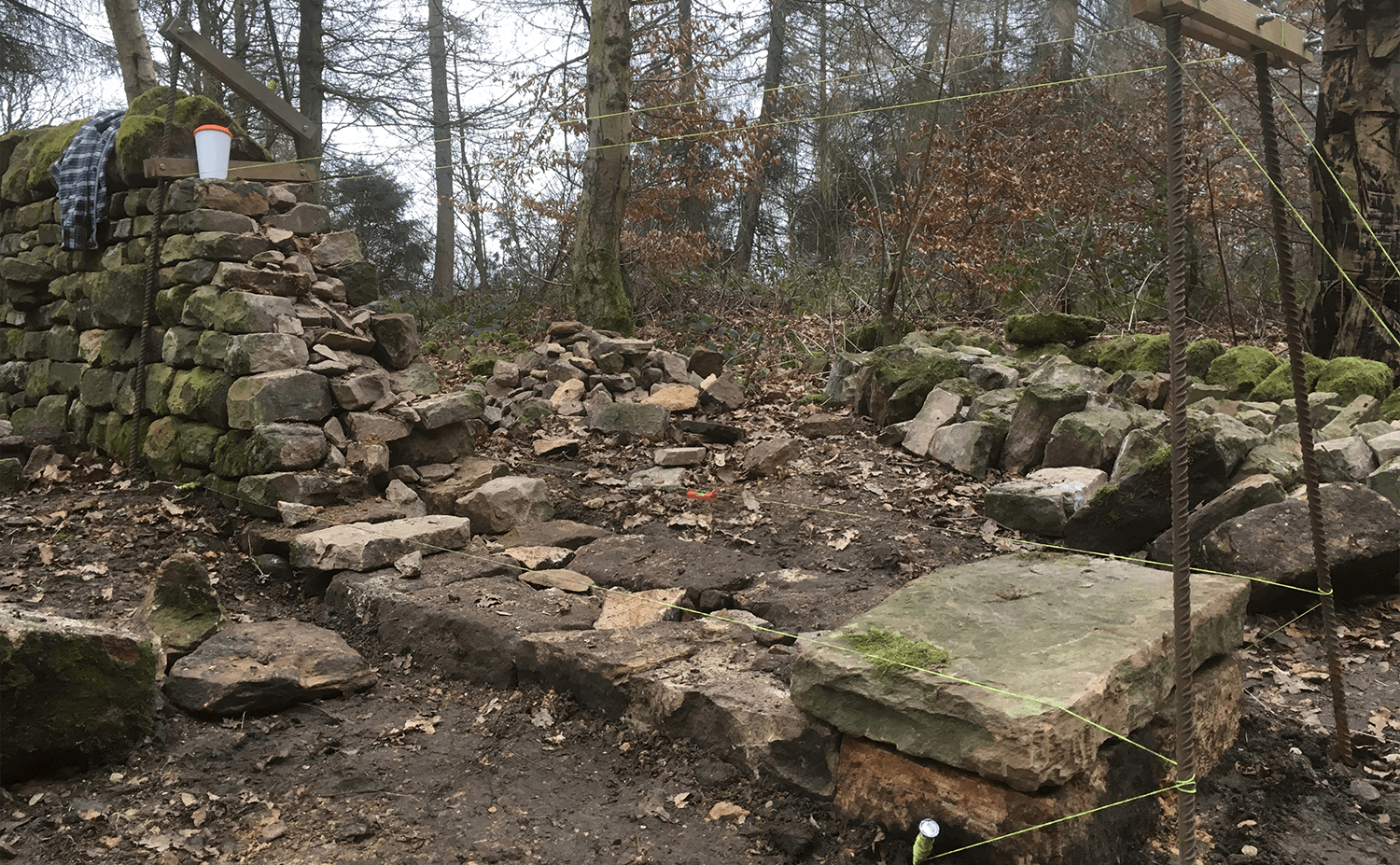 Chevin Forest Park | Dry stone walling ckeek end practice | Roots Crafts