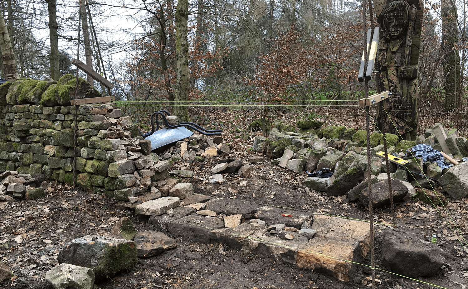 Chevin Forest Park | Dry stone walling ckeek end practice | Roots Crafts