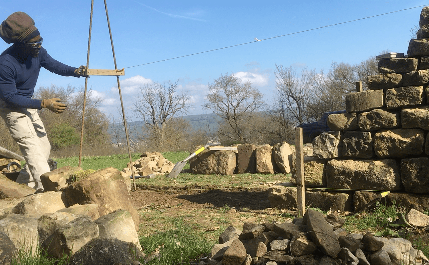 Chevin-2 Dry stone walling wall head practice | Roots Crafts