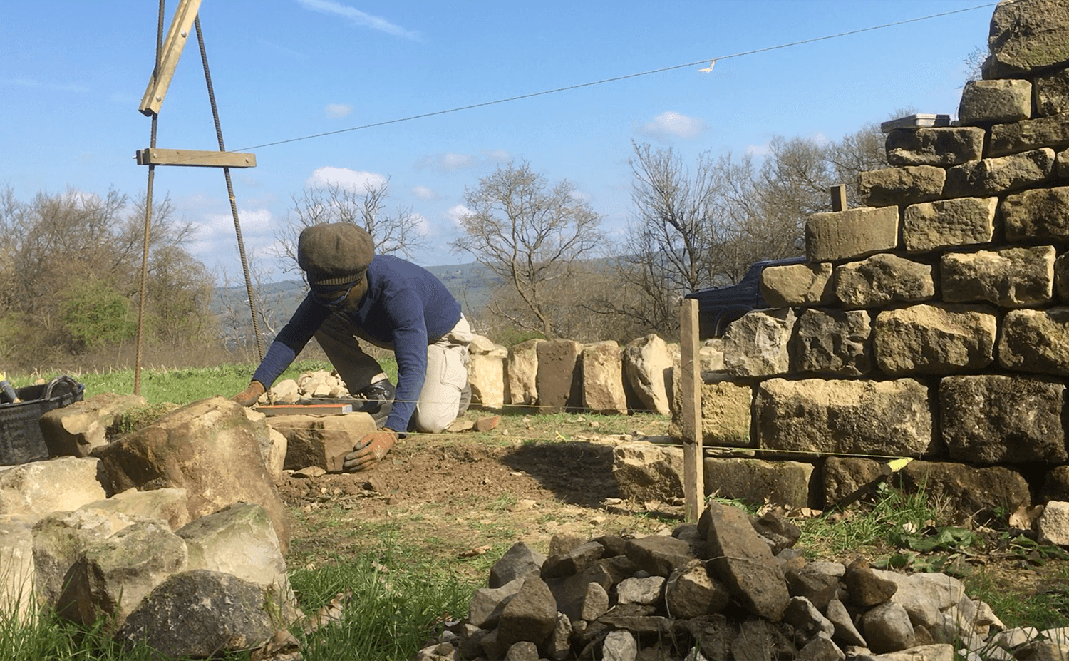 Chevin-2 Dry stone walling wall head practice | Roots Crafts