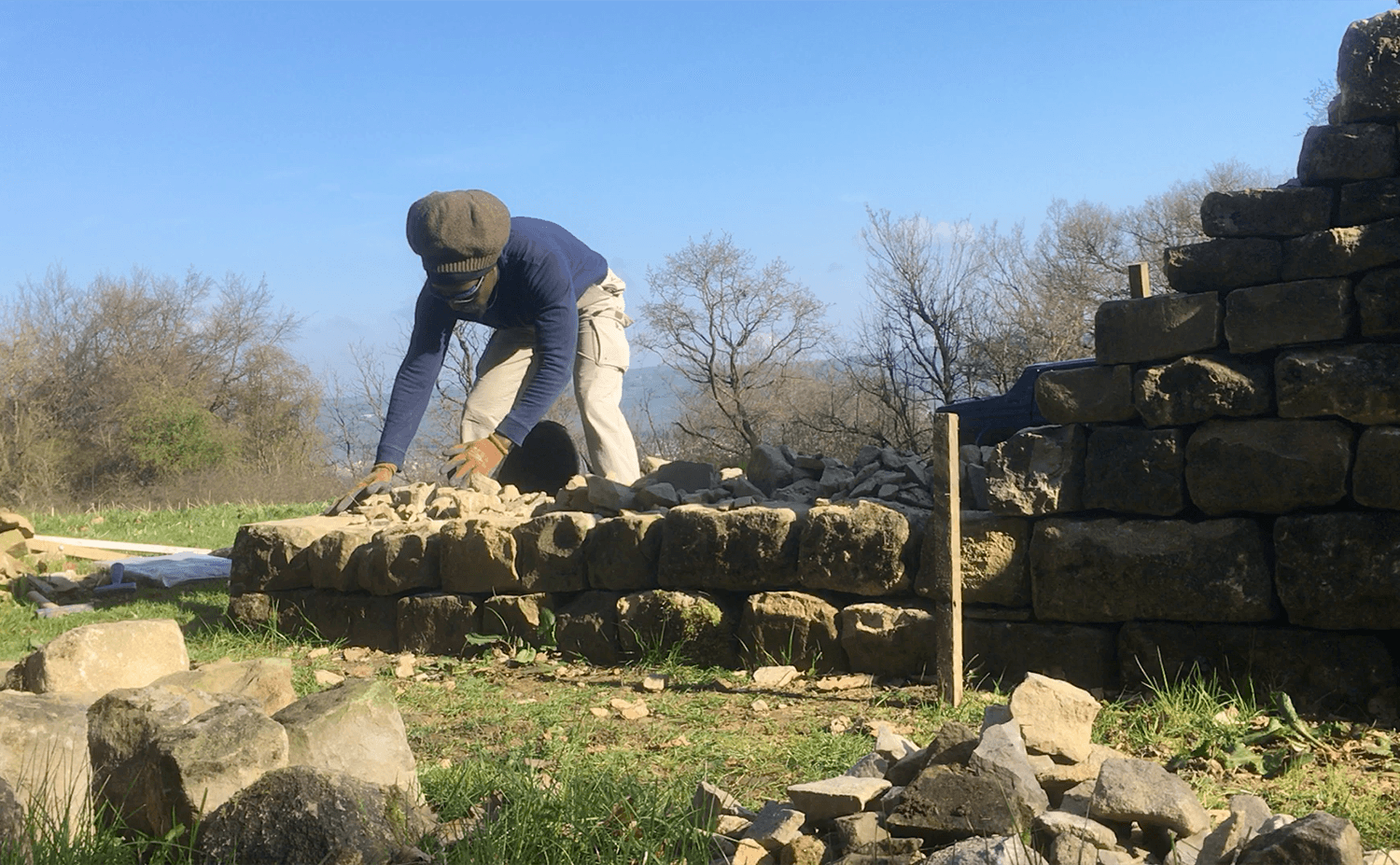 Chevin-2 Dry stone walling wall head practice | Roots Crafts