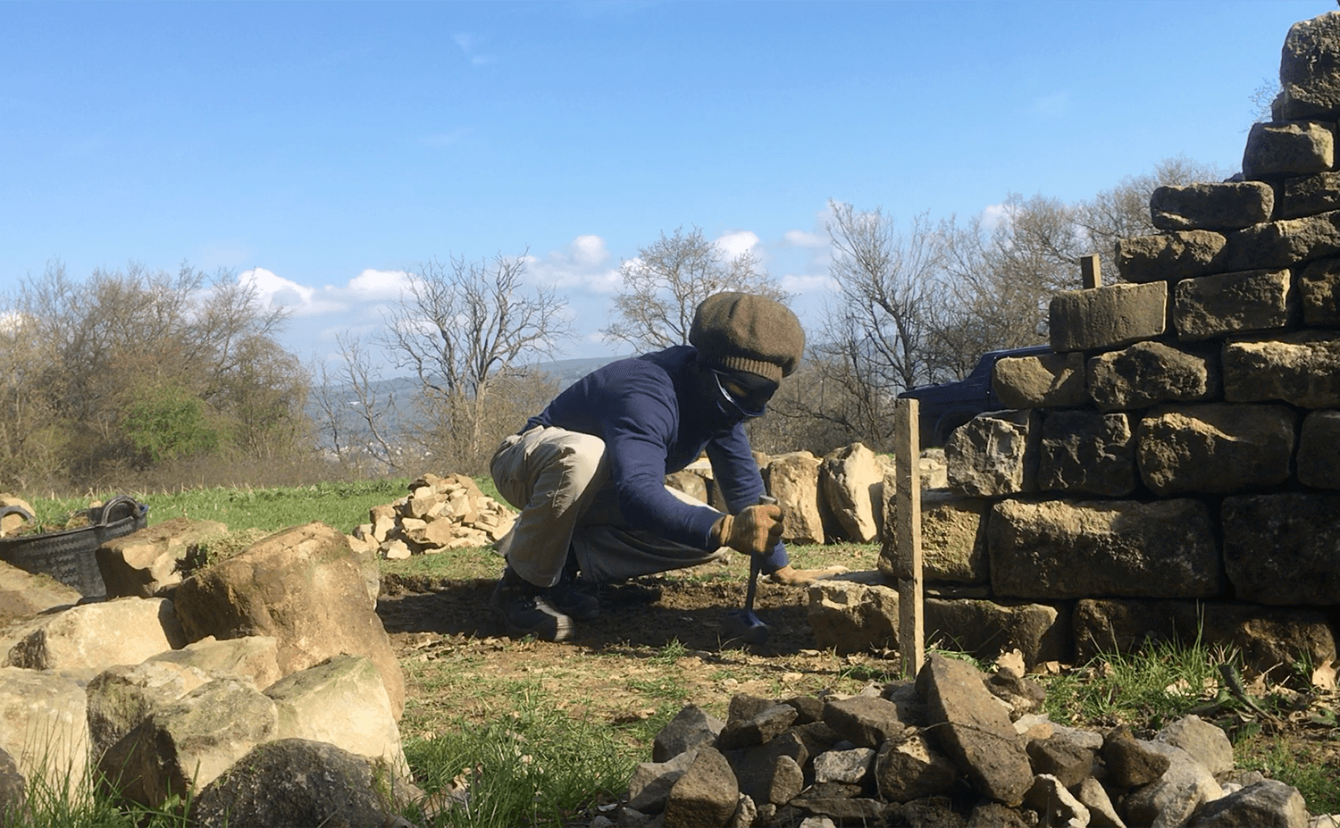 Chevin-2 Dry stone walling wall head practice | Roots Crafts